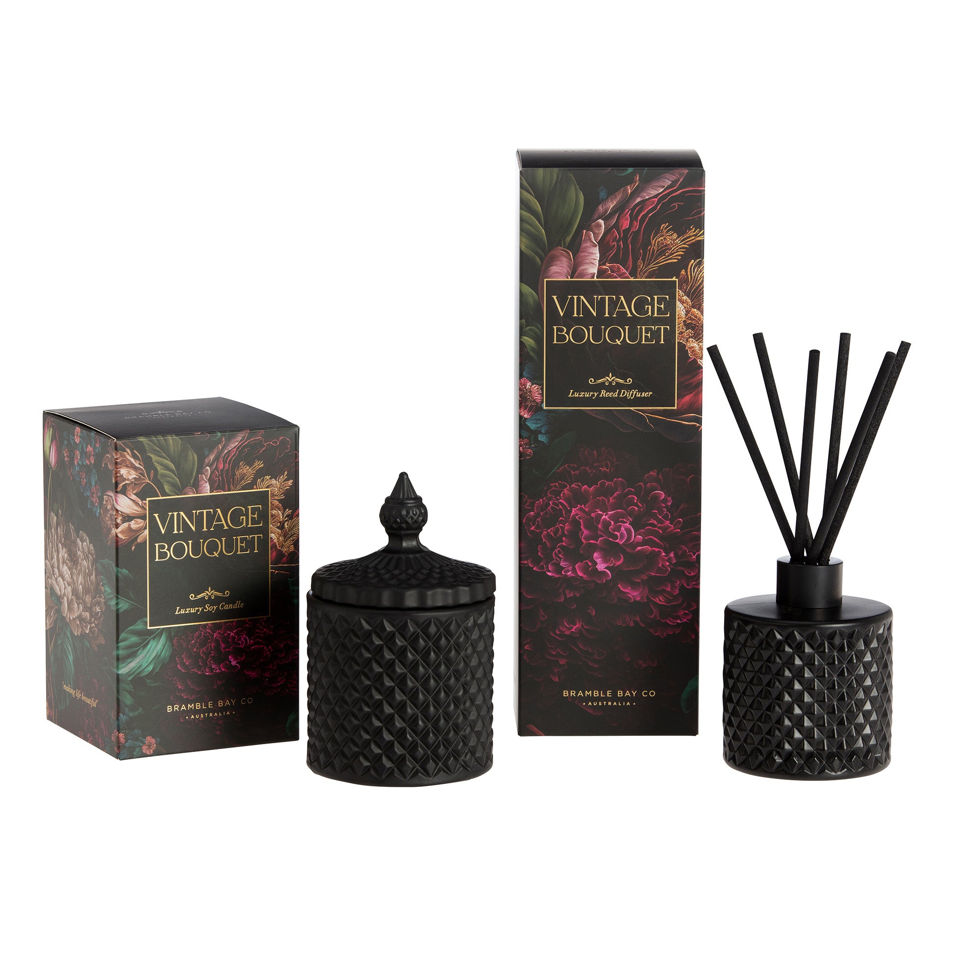 Bramble Bay Co Vintage Bouquet Candle & Diffuser Gift Set – Perfect Petals